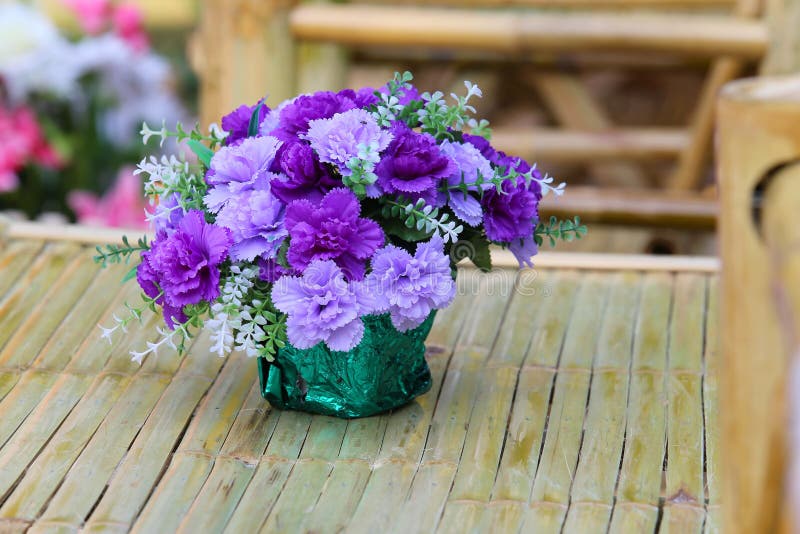 Beautiful Flower Bouquet on Wooden Table Stock Image - Image of drinks ...