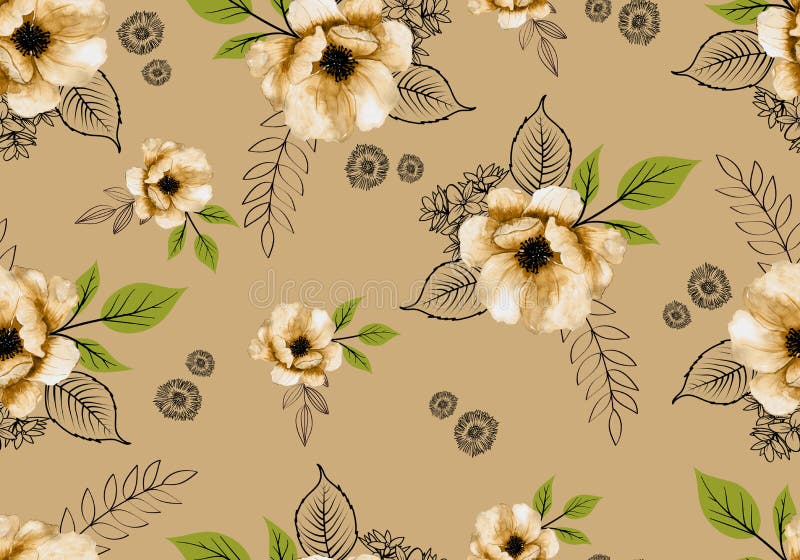 Beautiful Flower Branches with Leaf Vector Seamless Pattern Stock ...