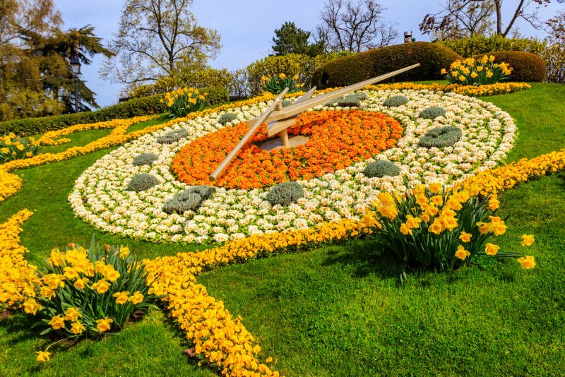 Beautiful Flower Clock in Geneva, Switzerland Stock Photo - Image of ...