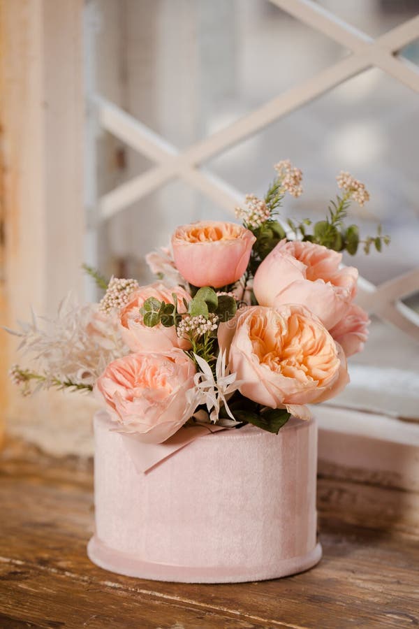 A Beautiful Flower Composition of Pink Roses and Carnations Stock Photo ...