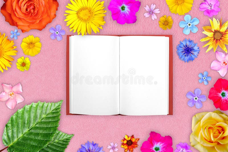 Beautiful Flower Frame with Notepad in Center on Red Hard Leather ...