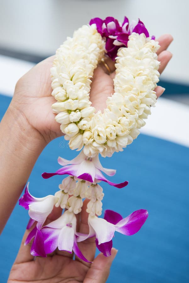 Beautiful Flower Garland in Hand Stock Photo - Image of thailand ...