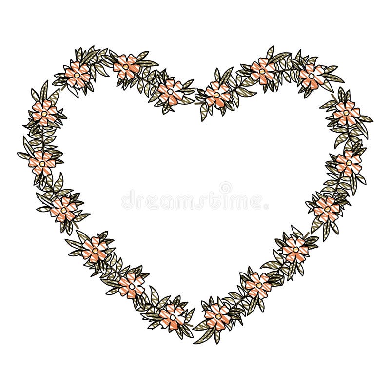 Beautiful Flower and Leafs Heart Shaped Frame Stock Vector ...