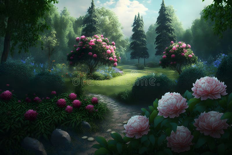 Beautiful Flower Magic Garden. Neural Network Generated Art Stock ...