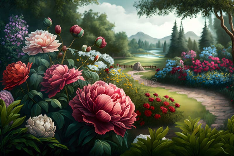 Beautiful Flower Magic Garden. Neural Network Generated Art Stock Photo ...