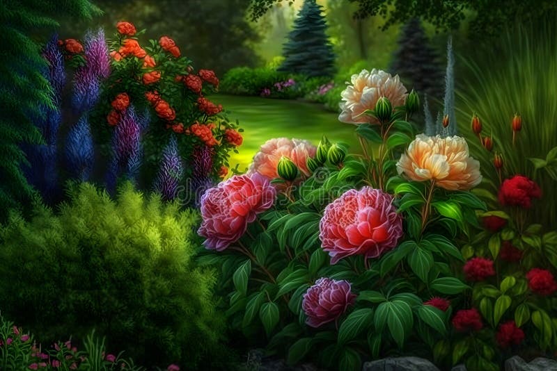 Beautiful Flower Magic Garden. Neural Network Generated Art Stock ...