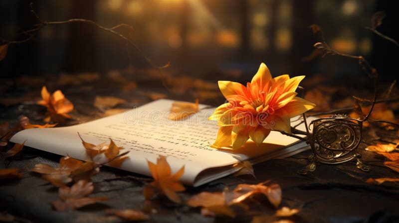 Beautiful Flower on Note Paper, Serene Poetry Concept, Flat Lay Stock ...