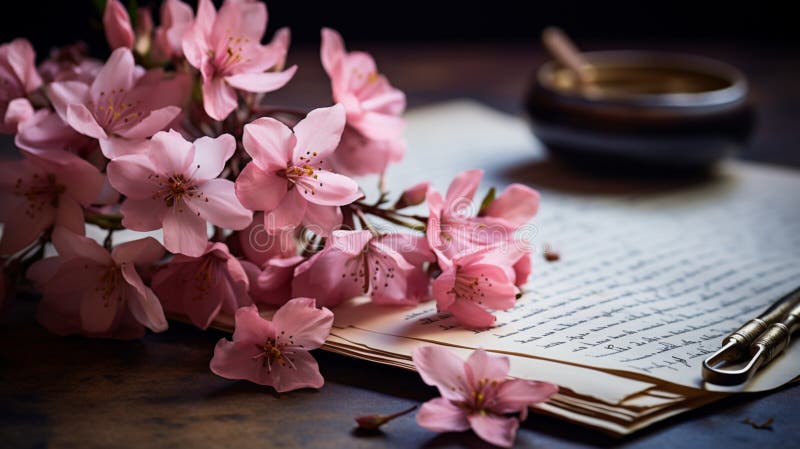 Beautiful Flower on Note Paper, Serene Poetry Concept, Flat Lay Stock ...