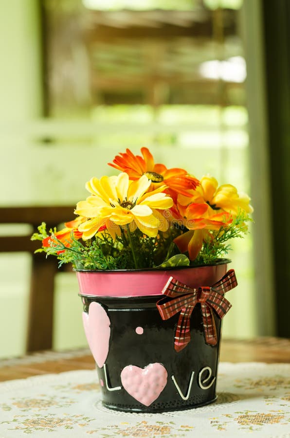 Beautiful Flower Pot Decoration on Coffee Table Stock Image - Image of ...