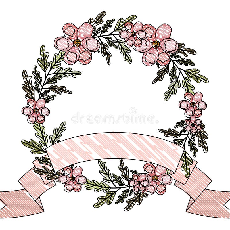 Beautiful Flower and Ribbon Circular Frame Stock Vector - Illustration ...