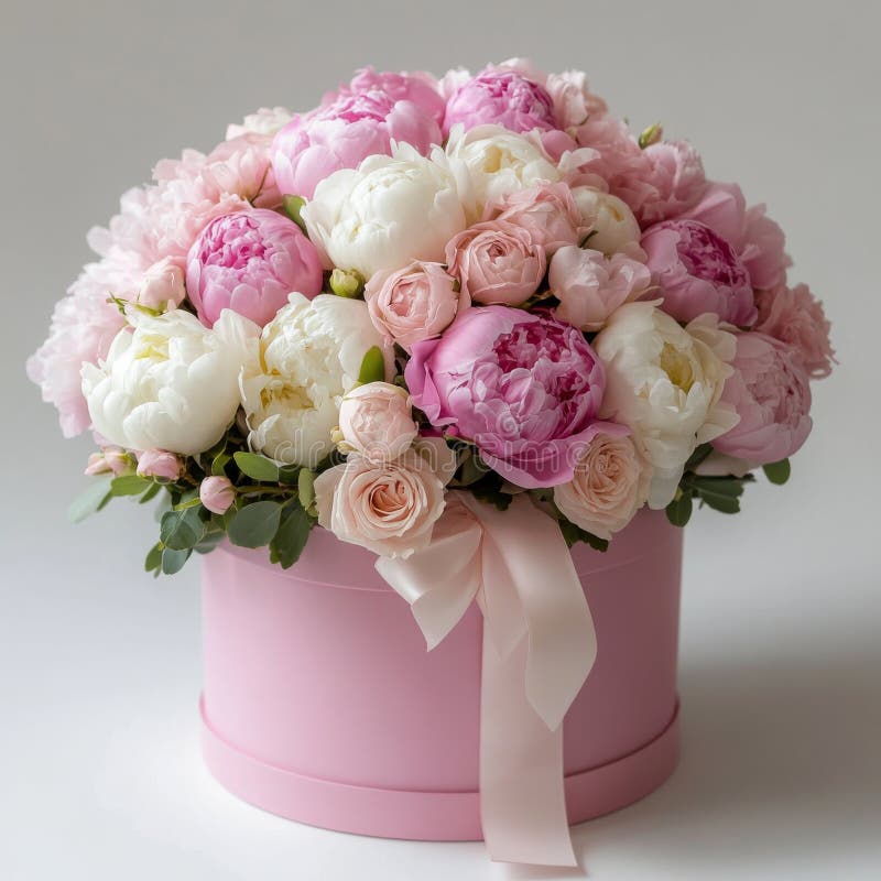 Beautiful Flowers Arranged in a Bouquet are Placed in a Box on a White ...