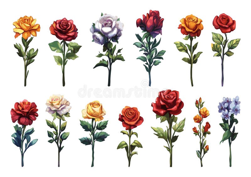 Beautiful Flowers Cartoon Illustration on White Unique Artwork Creative ...