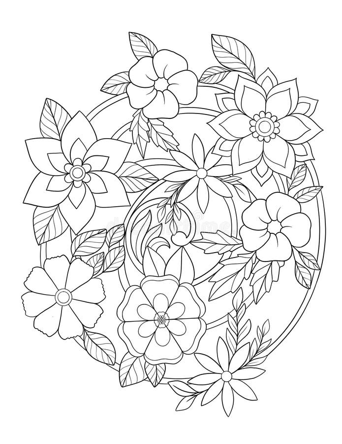 Beautiful Flowers Coloring Page Stock Illustration - Illustration of ...
