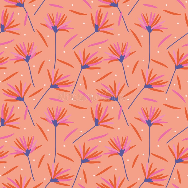 Beautiful Flowers in Coral Colors Seamless Pattern Stock Vector ...
