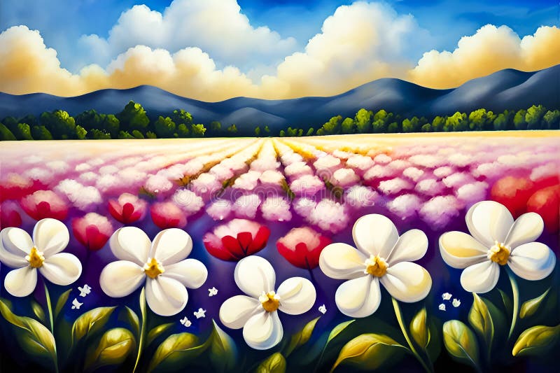 Beautiful Flowers in the Field Stock Illustration - Illustration of ...