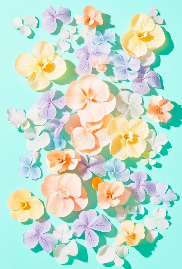 Beautiful Flowers Flying Turquoise Colored Background Spring Stock ...