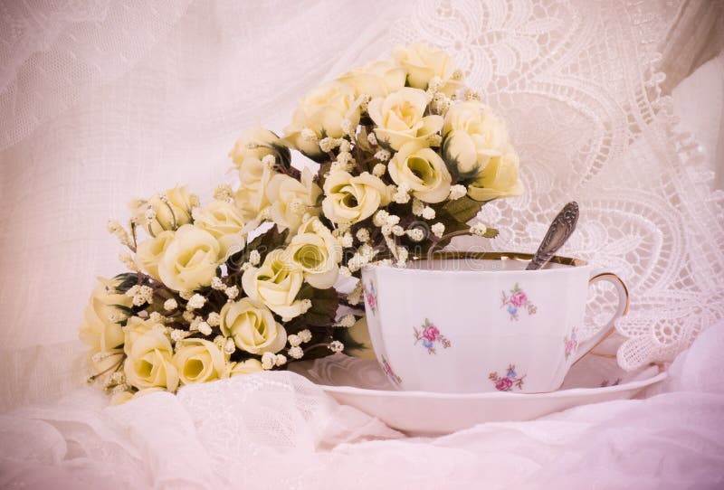 Teacup with Beautiful Flowers Stock Image - Image of food, green: 25632799