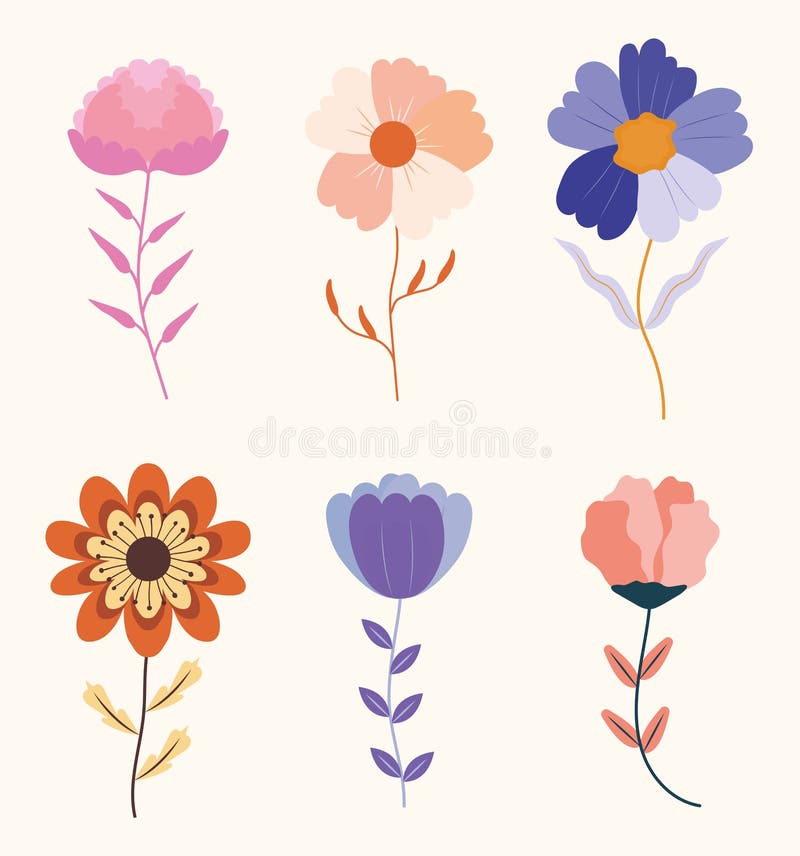 Beautiful flowers icons stock vector. Illustration of leaves - 215955362