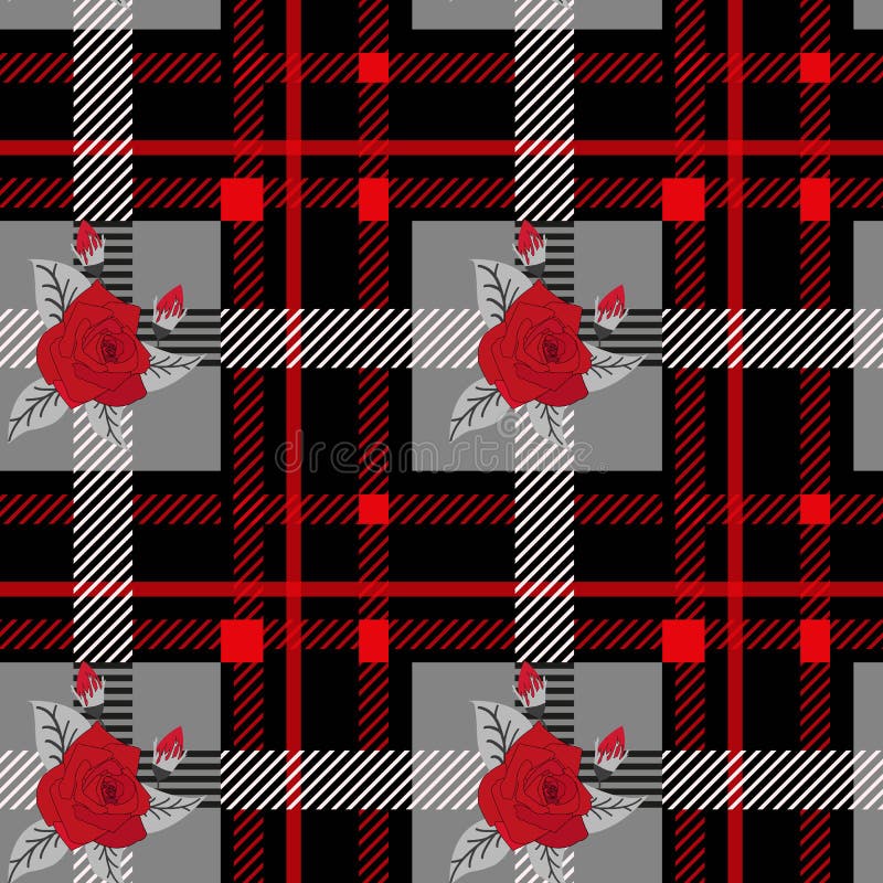 Beautiful Flowers Pattern on Plaid Background. Pattern of Rose, Eps 10 ...
