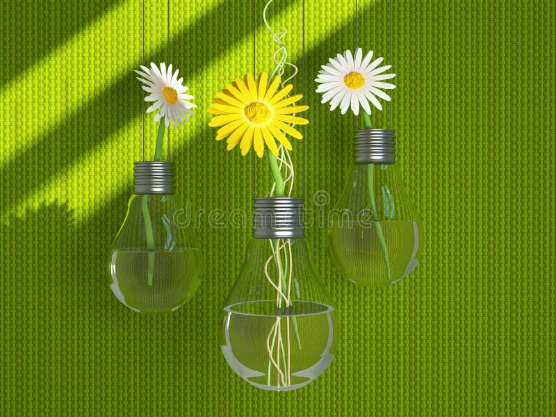 Beautiful Flowers in Vases in Shape of Light Bulb. Stock Illustration ...