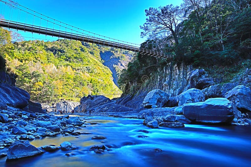 Beautiful Flowing River Landscape With Rocks And Drawbridge Stock Image ...