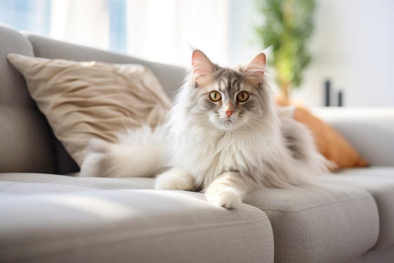 Beautiful Fluffy Cat Taking Over the Couch Stock Illustration ...