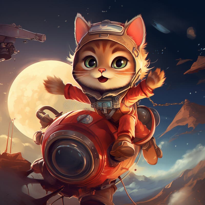 Beautiful Flying Cat and Moon Bihind Stock Illustration - Illustration ...
