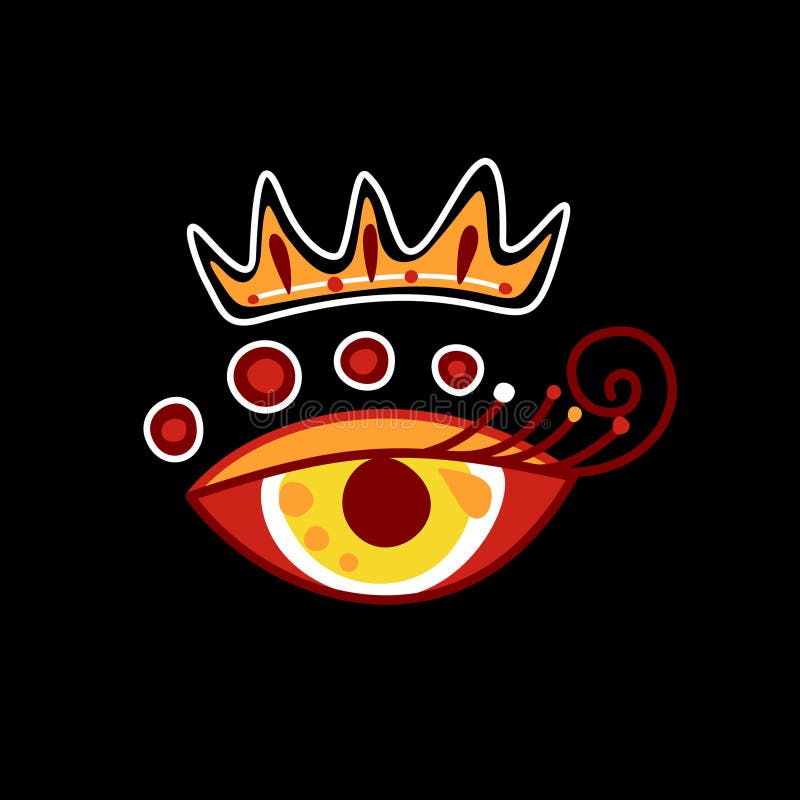 Beautiful Folkloric Mystical Eye with Crown, Nature Inspired Design ...