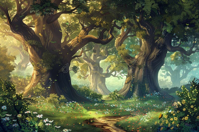 Beautiful Fairytale Enchanted Forest Big Trees Great Vegetation Stock ...