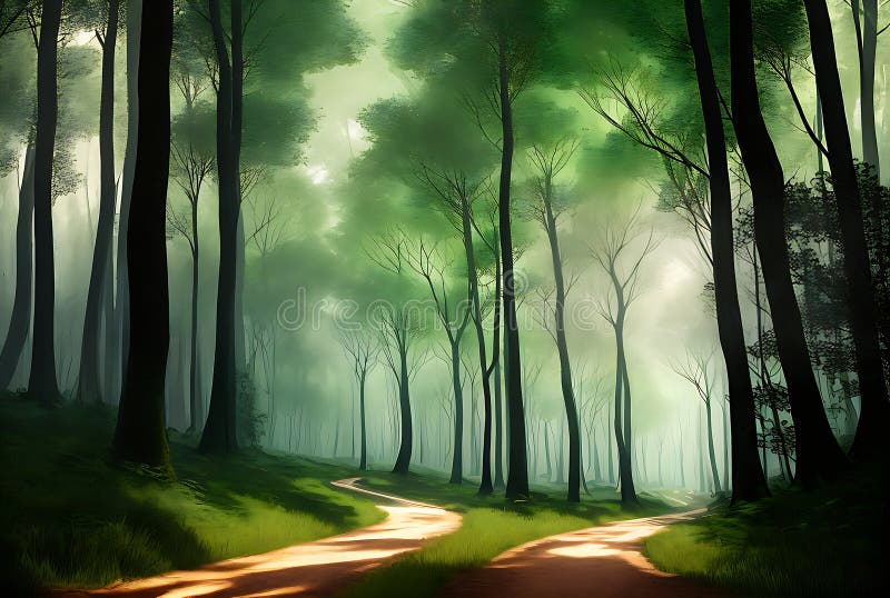 Beautiful Forest Footpath in 3D Shadows. Stock Illustration ...