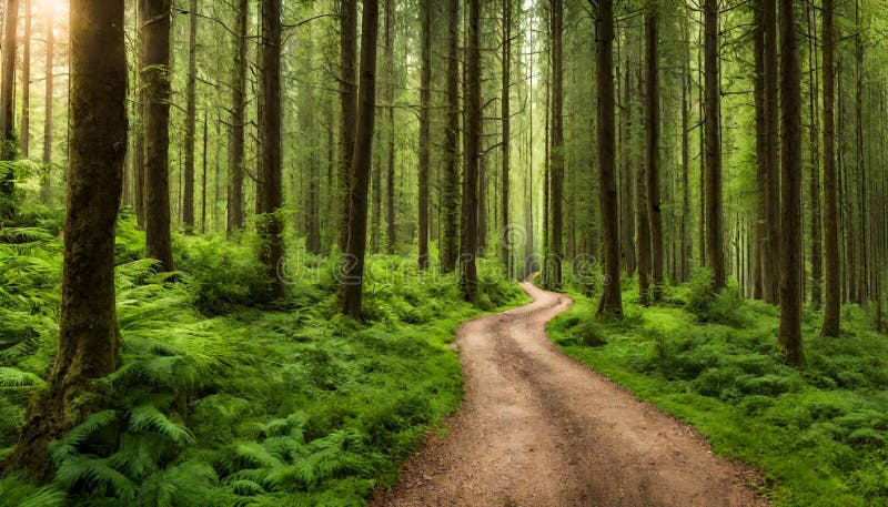 Beautiful Forest Path As Panorama Stock Illustration - Illustration of ...