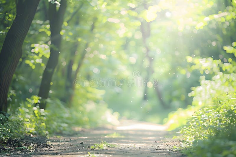 Enchanting Forest Path in Summer with Sunlight and Mist Stock ...