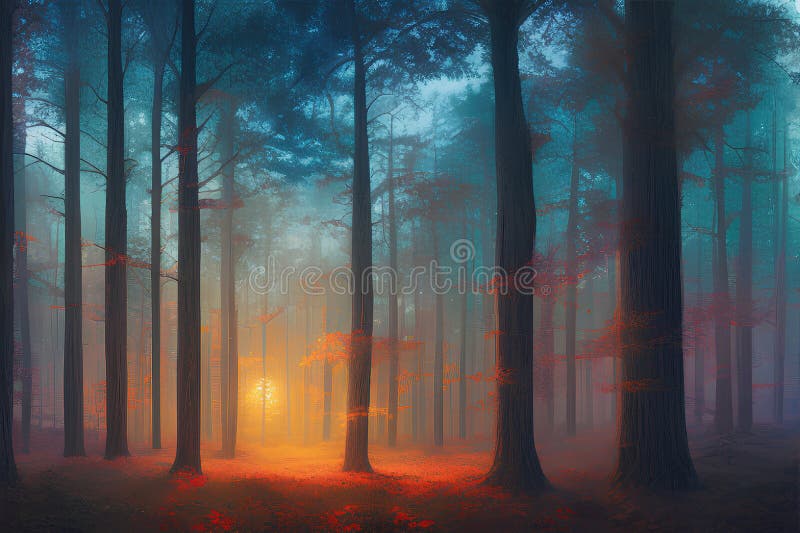 Beautiful Forest Rich Deep Colors Stock Illustration - Illustration of ...