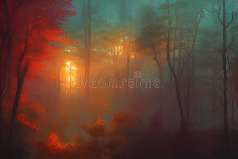 Beautiful Forest Rich Deep Colors Stock Illustration - Illustration of ...