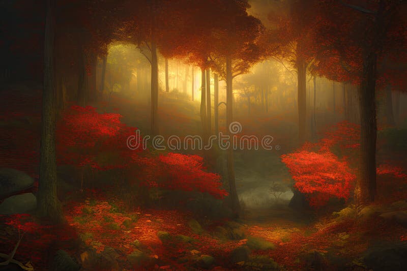 Beautiful Forest Rich Deep Colors Stock Illustration - Illustration of ...