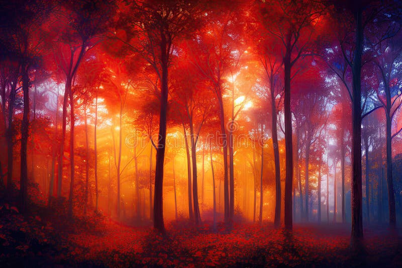 Beautiful Forest Rich Deep Colors Stock Illustration - Illustration of ...