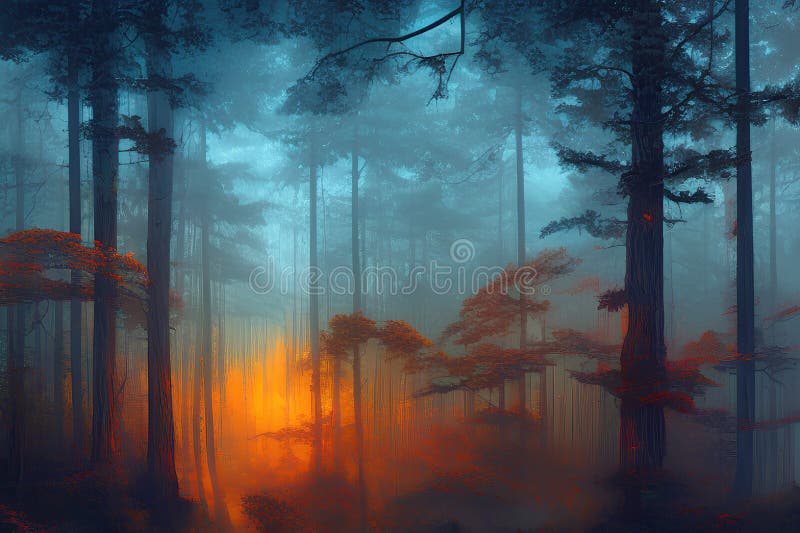 Beautiful Forest Rich Deep Colors Stock Illustration - Illustration of ...