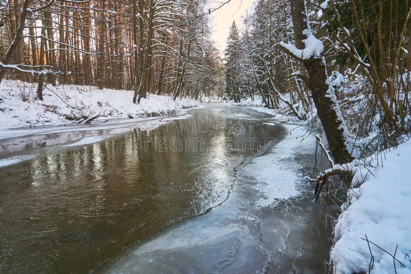 Beautiful Forest River Frees from Ice in Spring Stock Photo - Image of ...