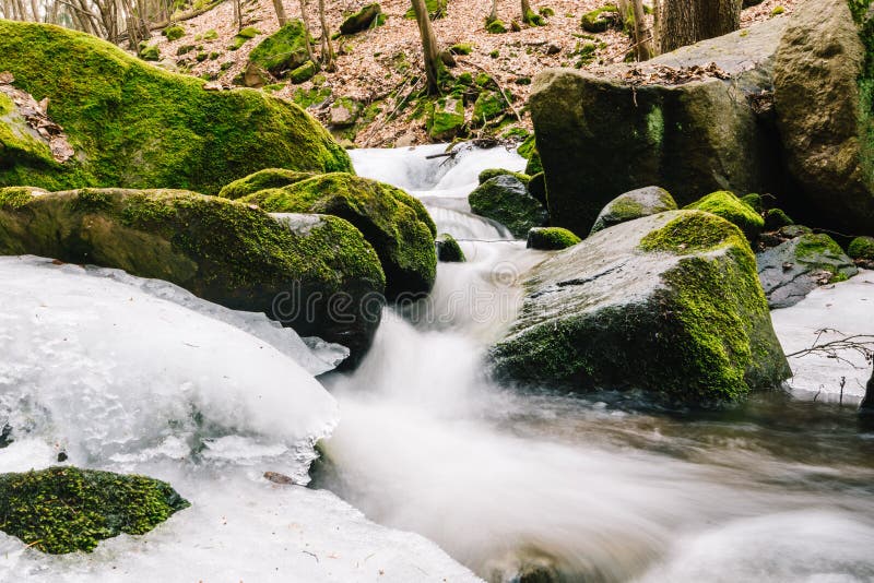 Beautiful Forest Stream in the Spring, Melting Ice on the Surface Stock ...