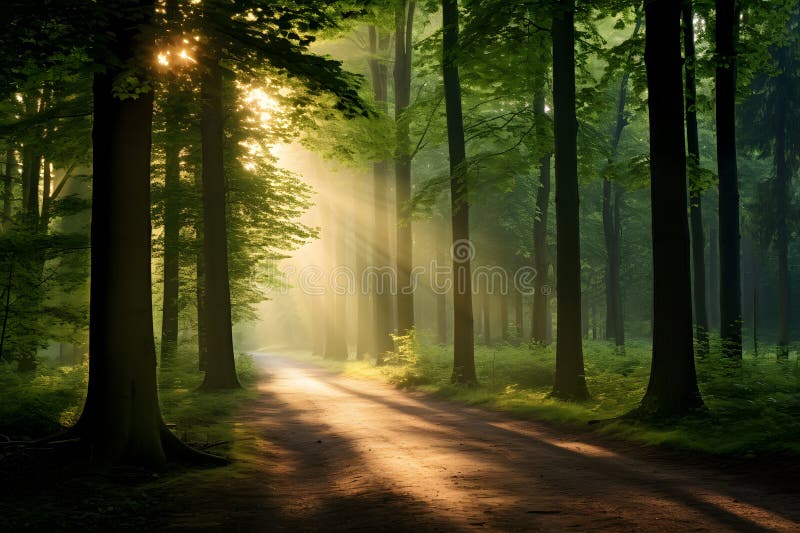 A Beautiful Forest with Sunlight Shining through the Trees during ...