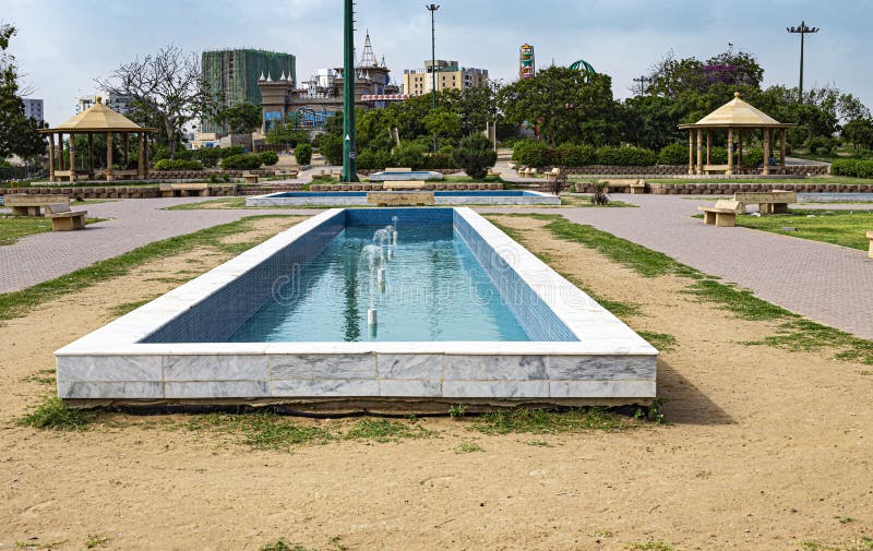 Beautiful Fountain Pool in Hill Park with Blue Sky Stock Image - Image ...