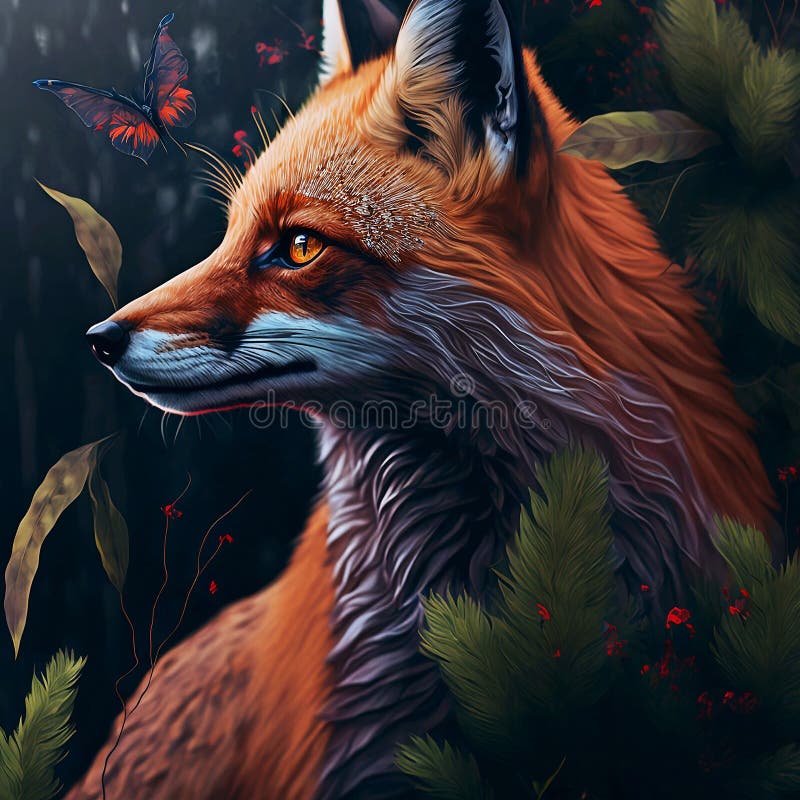 A Beautiful Fox in Forest Digital Art Stock Illustration - Illustration ...