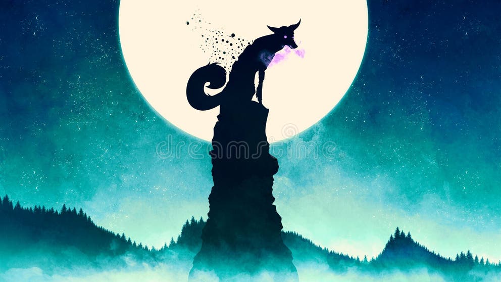 Beautiful Fox at Night Over the Mountain Stock Illustration ...