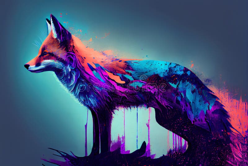 Beautiful Fox in Purple Til Tones Stock Illustration - Illustration of ...