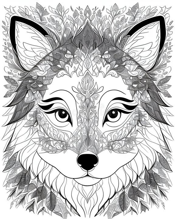 A Wolf with a Pattern of Flowers on Its Face. Stock Illustration ...