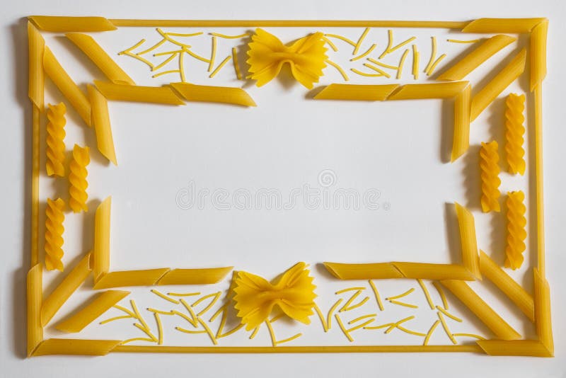 Beautiful Frame Design from Different Pasta on White Paper Stock Image ...