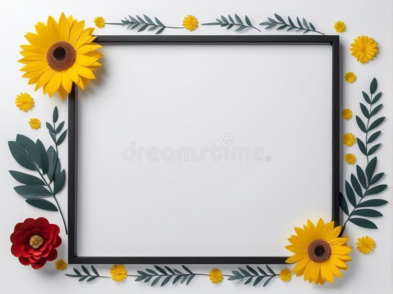 Beautiful Frame with Flowers and Blank Paper on Color Background , Top ...