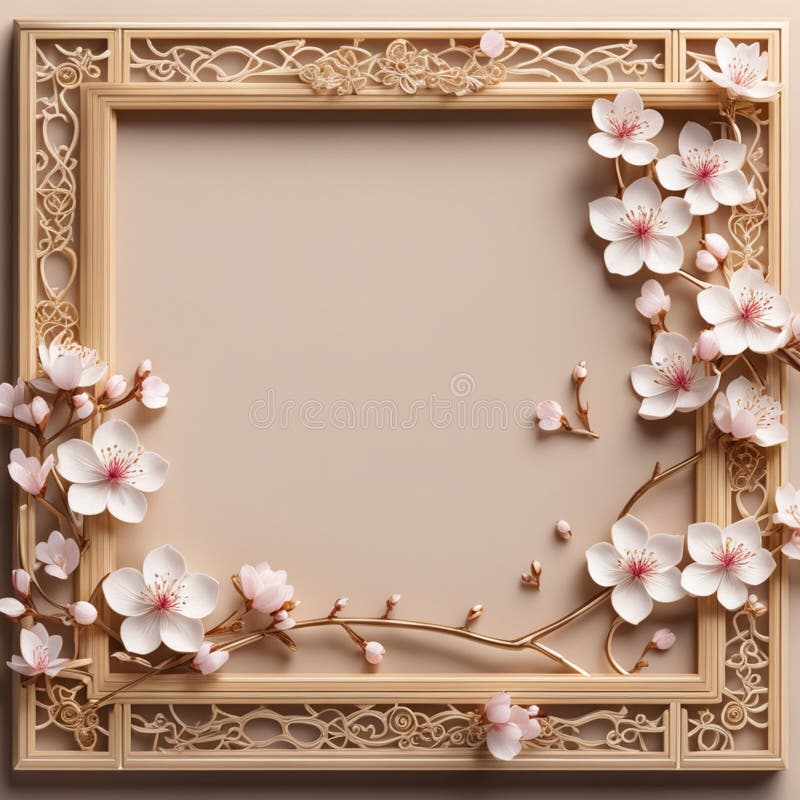Frame with Beige 3d Flowers Sakura Stock Illustration - Illustration of ...
