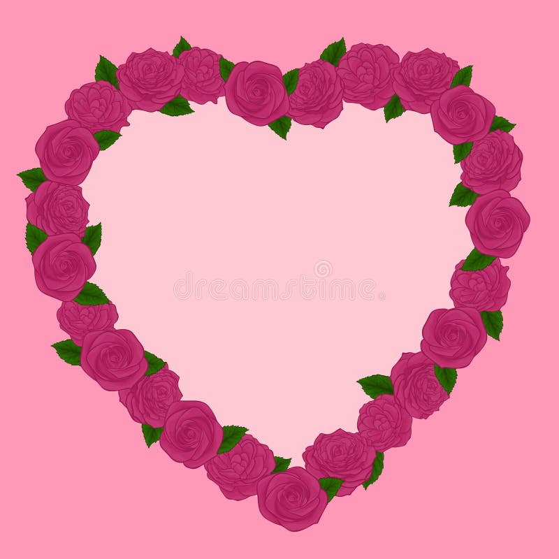 Beautiful Frame of Pink Roses Heart Stock Vector - Illustration of ...