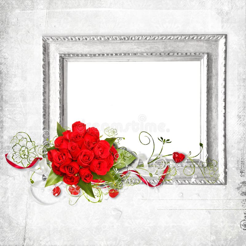 Beautiful Frame with Red Roses Stock Illustration - Illustration of ...